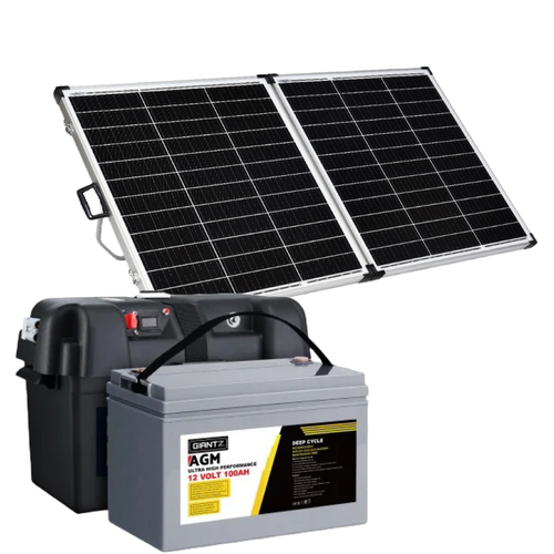 300W 12V Mono-SI Folding Camping Solar Panels + 100AH 12V AGM Deep Cyc ...